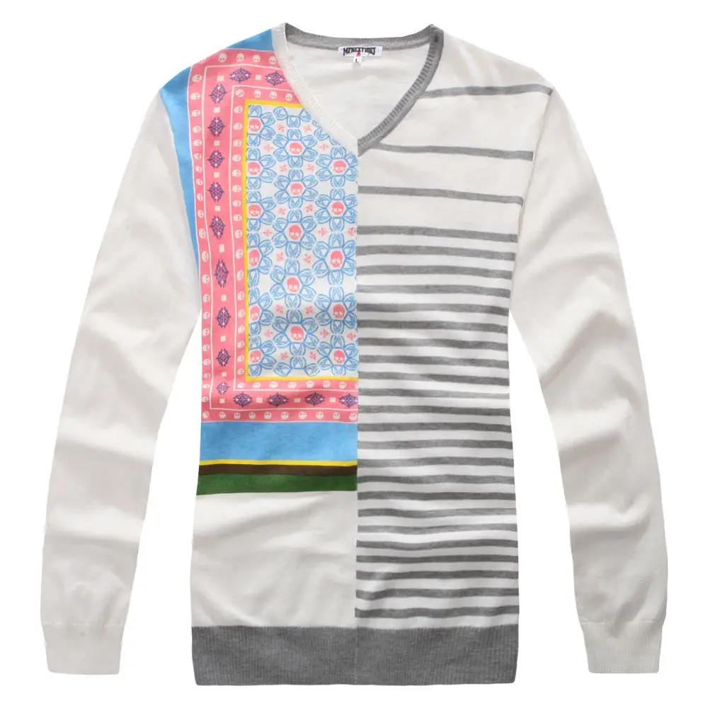 MARK FAIRWHALE 495 fashion V neck print slim sweater 7121407004|print ...