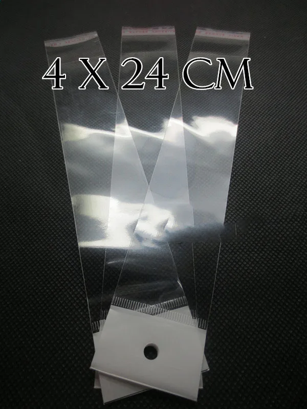 4x24cm Self Adhesive OPP Bag With Hanging Hole, Clear Header Plastic ...