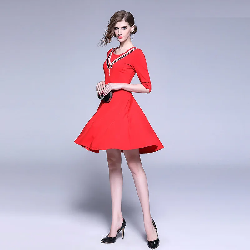 BLLOCUE Fashion Women Party Dresses Designer Runway Autumn New V shaped ...