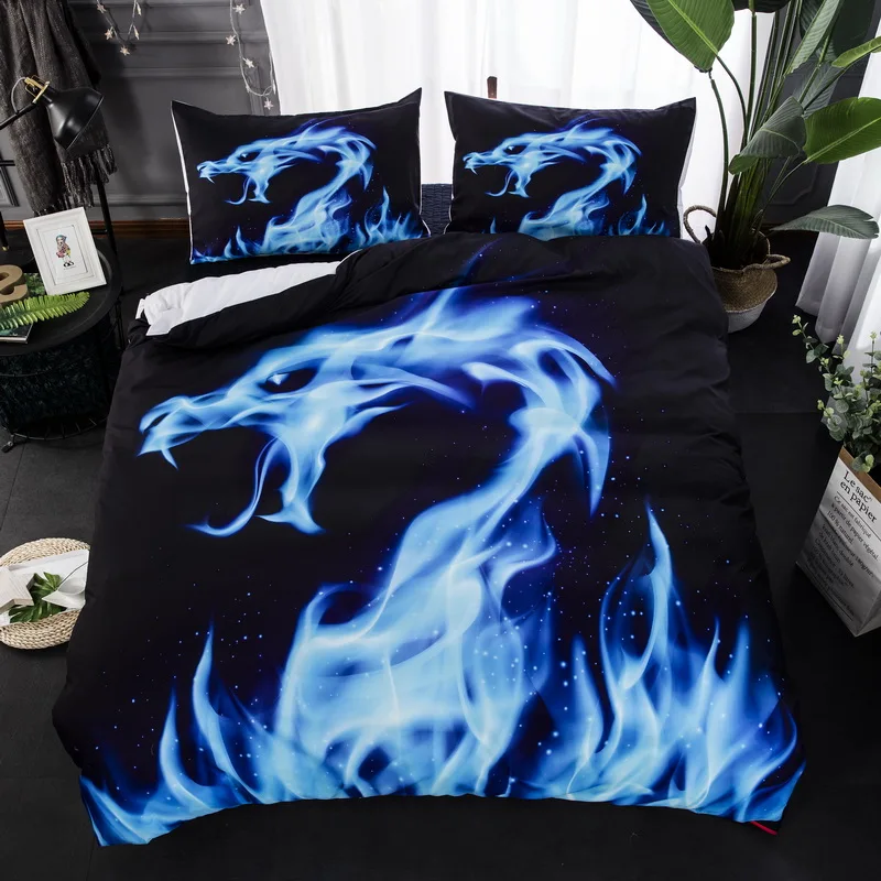 3d Blue Fire Dragon Design Twin King Queen Double Bedclothes Duvet ...