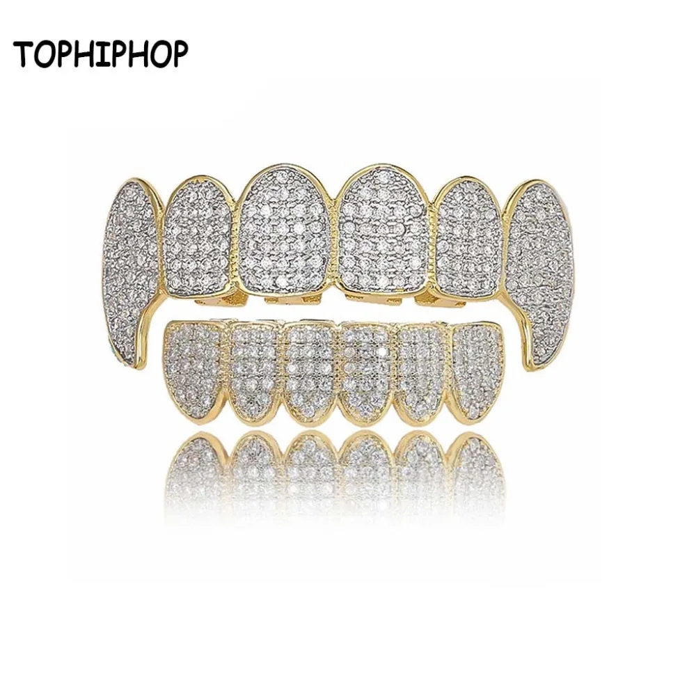Hiphop Grill Cubic Zirconia Bling Grills Dog Gold Vampire Teeth Men's ...