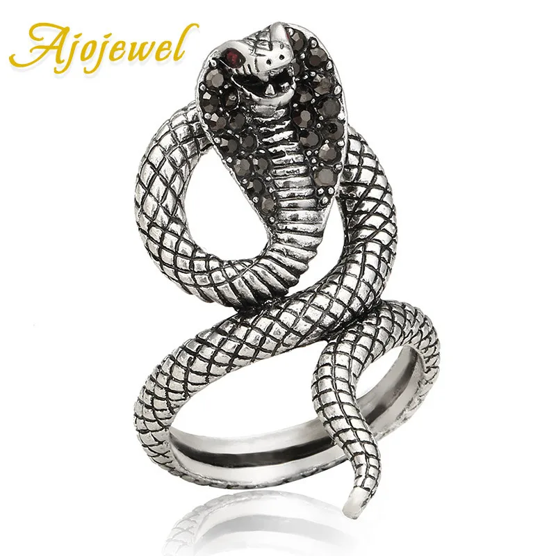 Ajojewel Size 7-9 Womens Mens Snake Ring With Rhinestone Vintage Style ...
