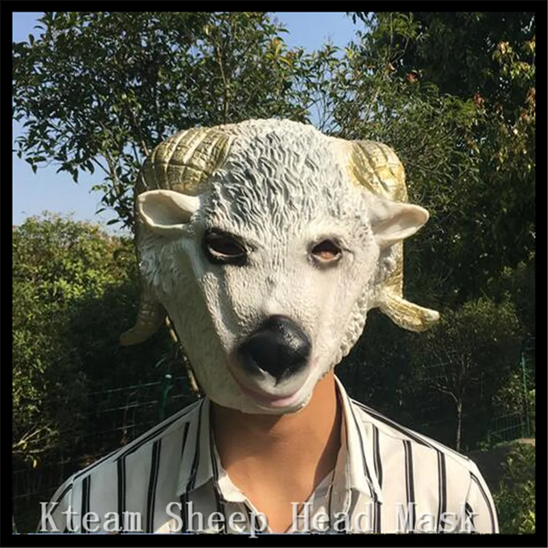 Hot Party Cosplay Goat Sheep Head Mask Ewe/Ram Halloween Fancy Dress ...