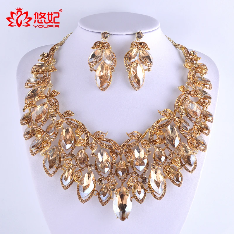 Gorgeous Champagne Color Jewelry Sets For Bridal Wedding Party Necklace ...