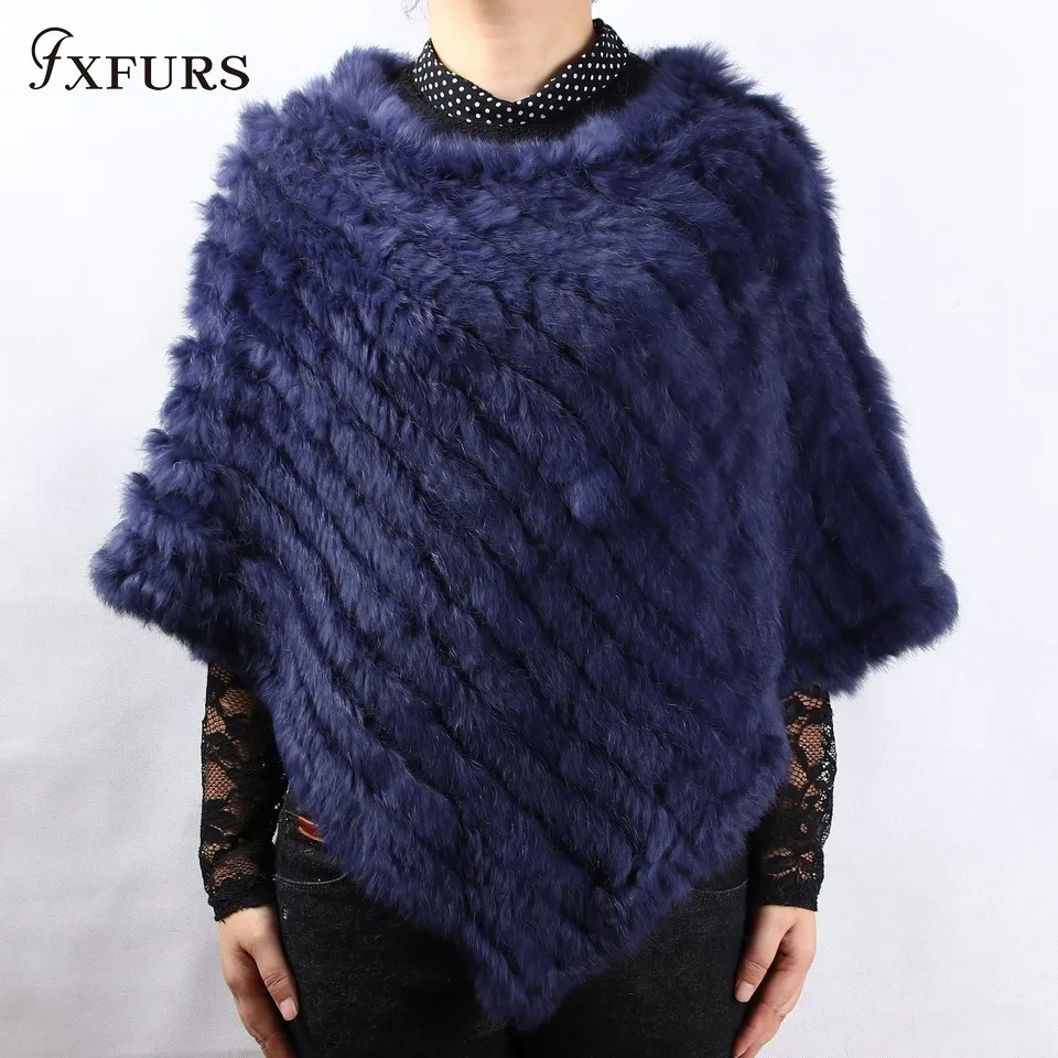 FXFURS Poncho de piel de conejo para mujer, Jersey triangular, chal de ...