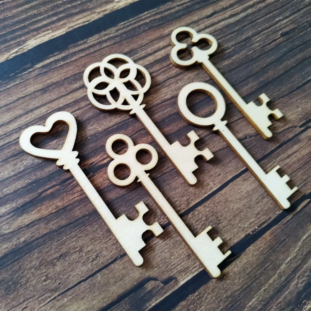 Home & Living Home Improvement unfinished Vintage key laser wood shaped ...
