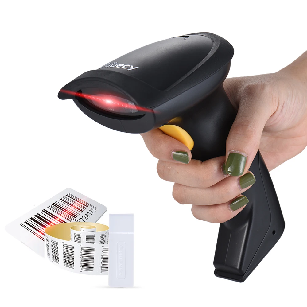 Aibecy 433Mhz Wireless Scanner Cordless Handheld 1D 2D QR Barcode Bar ...