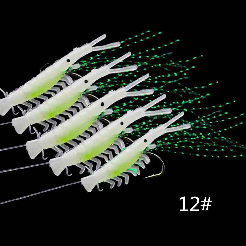5pc Luminous Glowing Shrimp Fishing Lure Single Crank Hook Fish Tool In ...