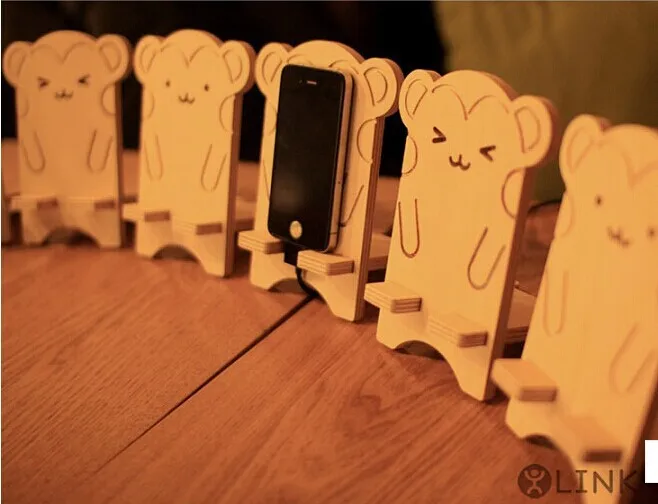 Hot sale Shy cute little monkey birch phone holder Wooden mobile phone ...