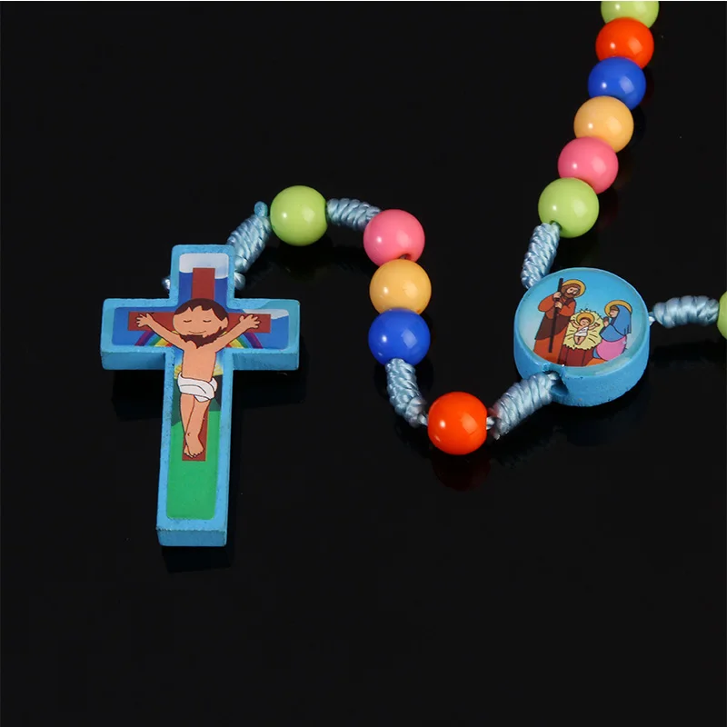 New Cartoon Jesus Cross Pendant. Handmade Braided Rope Colored Rosary ...