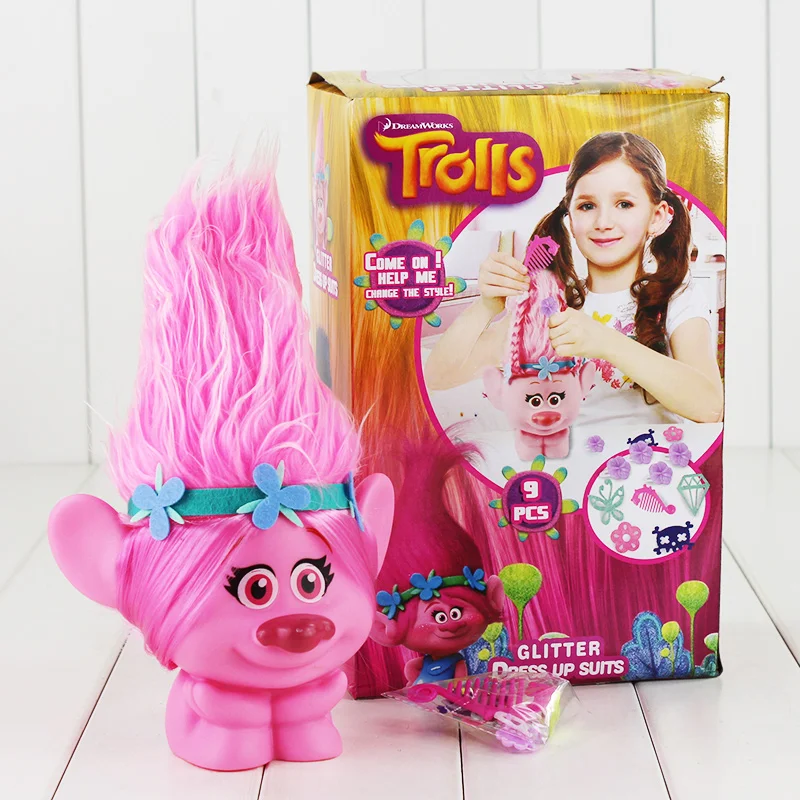 22cm Trolls Toy Cute Poppy With Comb and Headdresses DreamWorks Figure ...