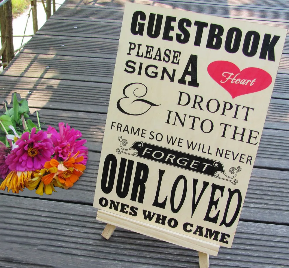 "please Sign A Heart" Sign For Wooden Wedding Heart Drop Box Guest Book ...