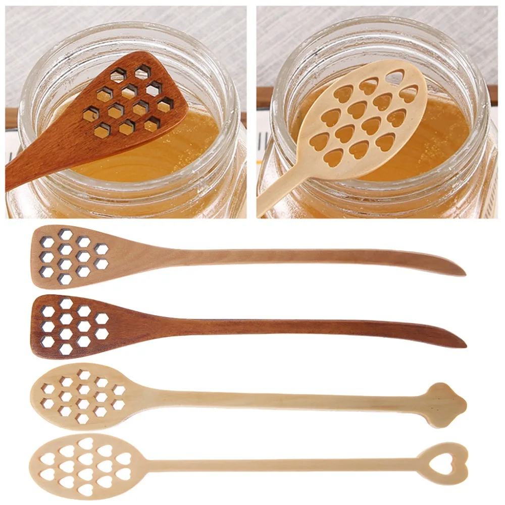1Pc Bionic Natural Wood Honey Dipper Mixing Stick Spoon Healthy Long ...