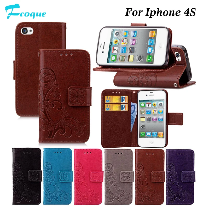 Fcoque Four Leaf Clover Case for iphone 4S Compact Flip Wallet Case for iphone 4S Phone Coque ...