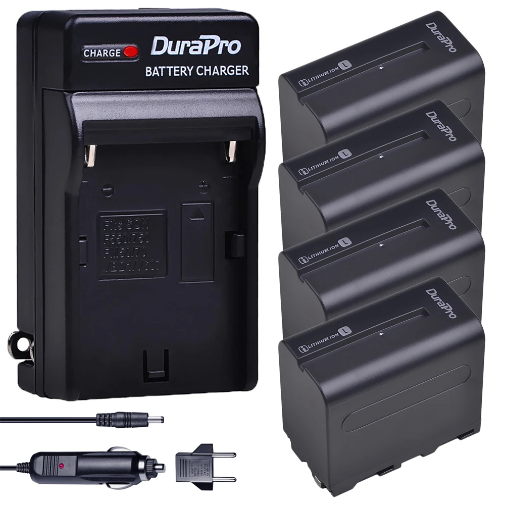 4PC 7200mAh NP F960 NP F970 Li ion Battery + Wall/ Car Charger for SONY NP F960 F970 F950 F330 ...