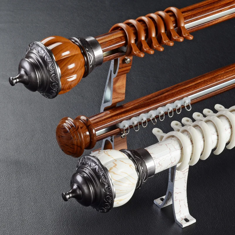 wooden curtain rod set a rod with runner under rod single and double ...