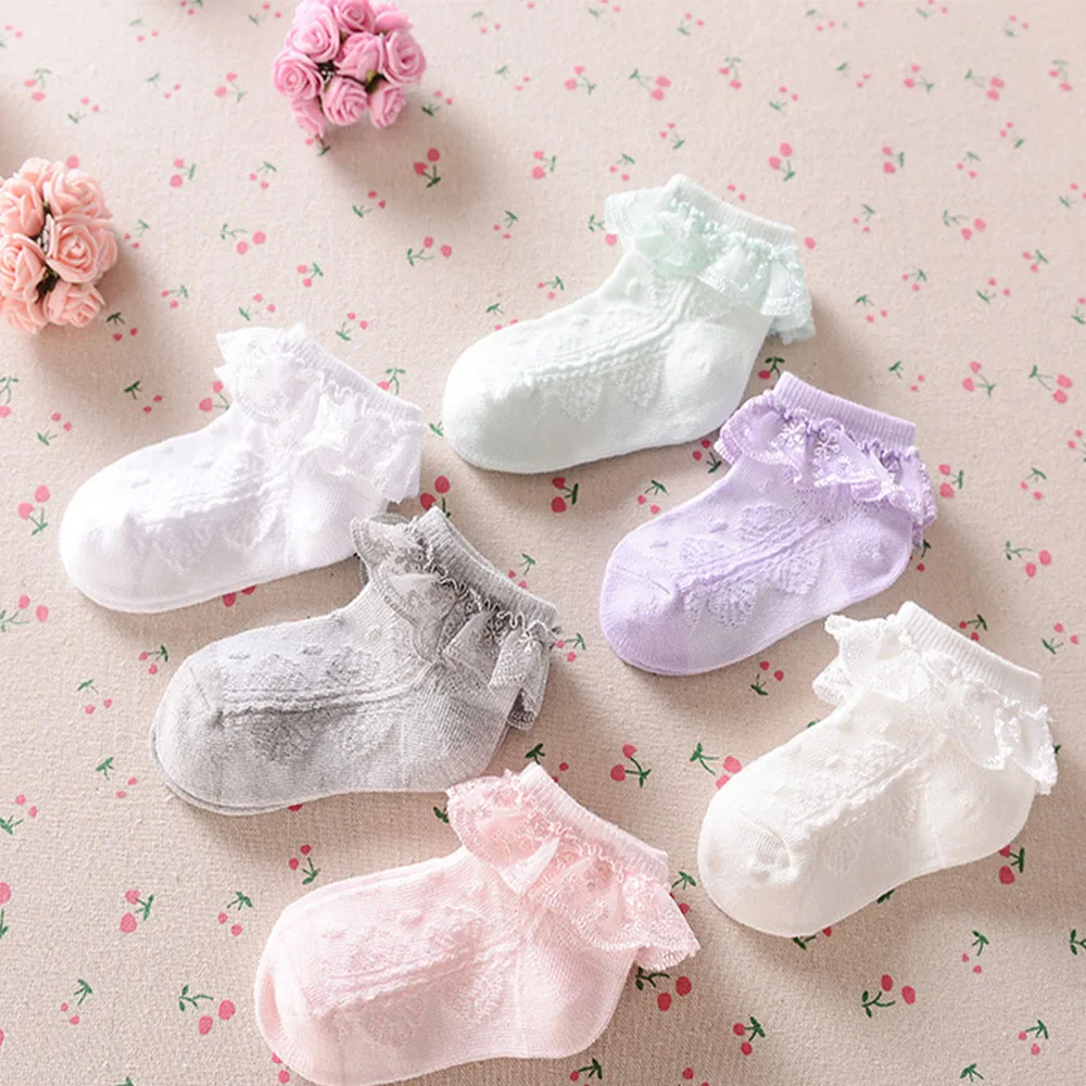 Candy Colors Retro Lace Ruffle Frilly Ankle Short Socks Kids Princess ...
