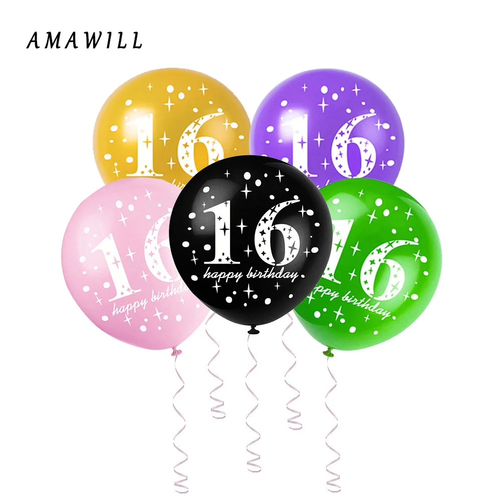 AMAWILL 10pcs Adult Pearlescent Latex Digital Balloon number 16 Thicken ...