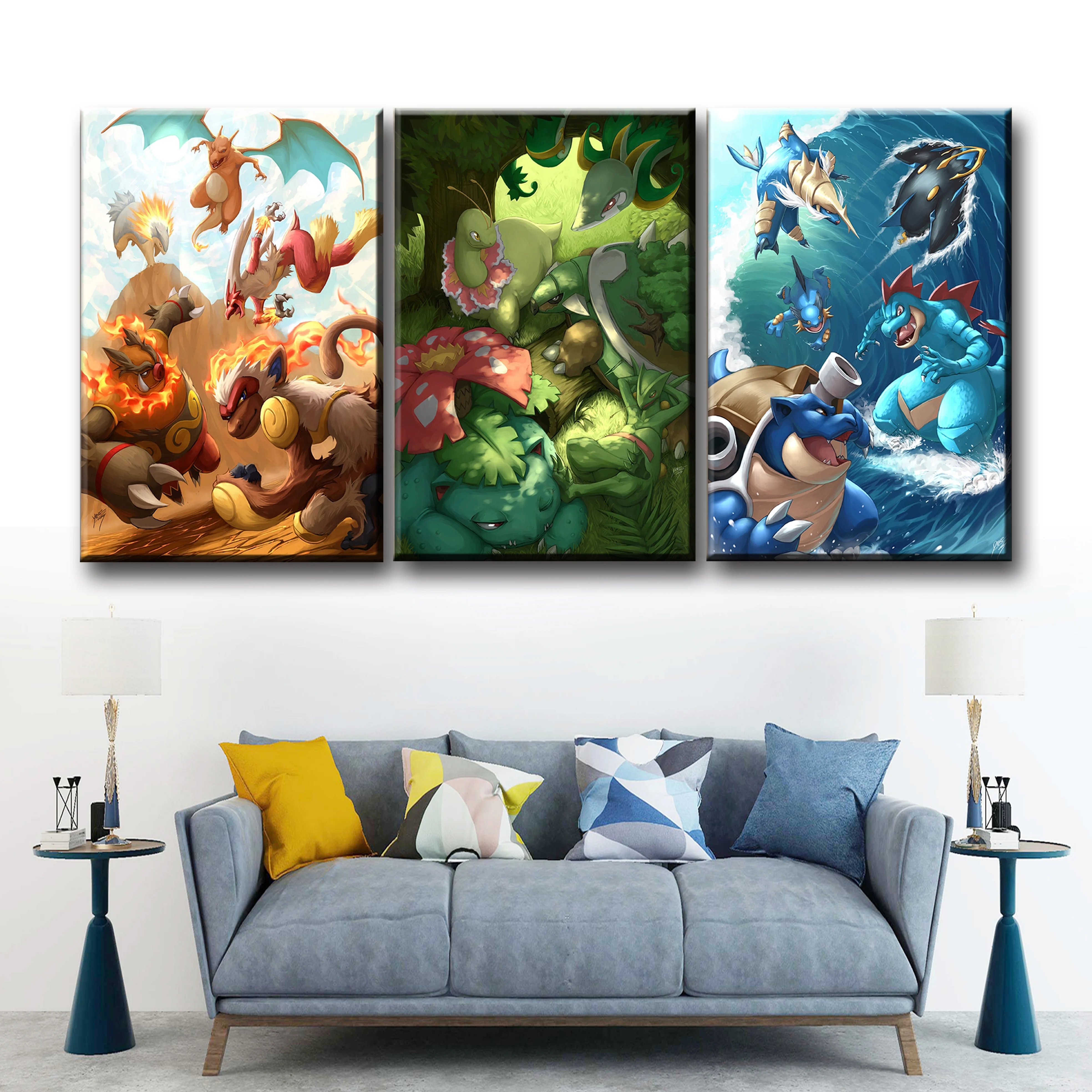 Anime Pokemon 3 Piece Canvas Home Decor Poster - KawaiiMerch.com