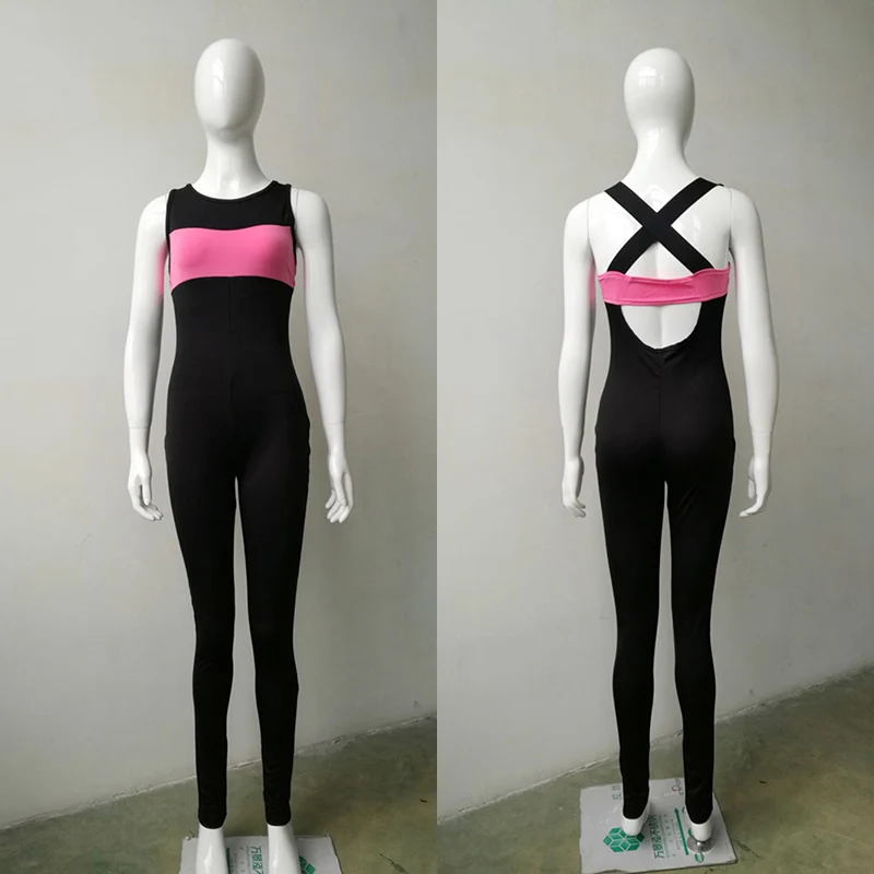 Women One Piece Yoga Set Sexy Backless Patchwork Color Jogging Fitness