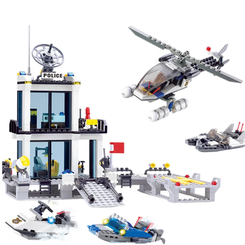 536-PCS-Police-Station-Building-Blocks-Helicopter-Boat-Model-Building ...