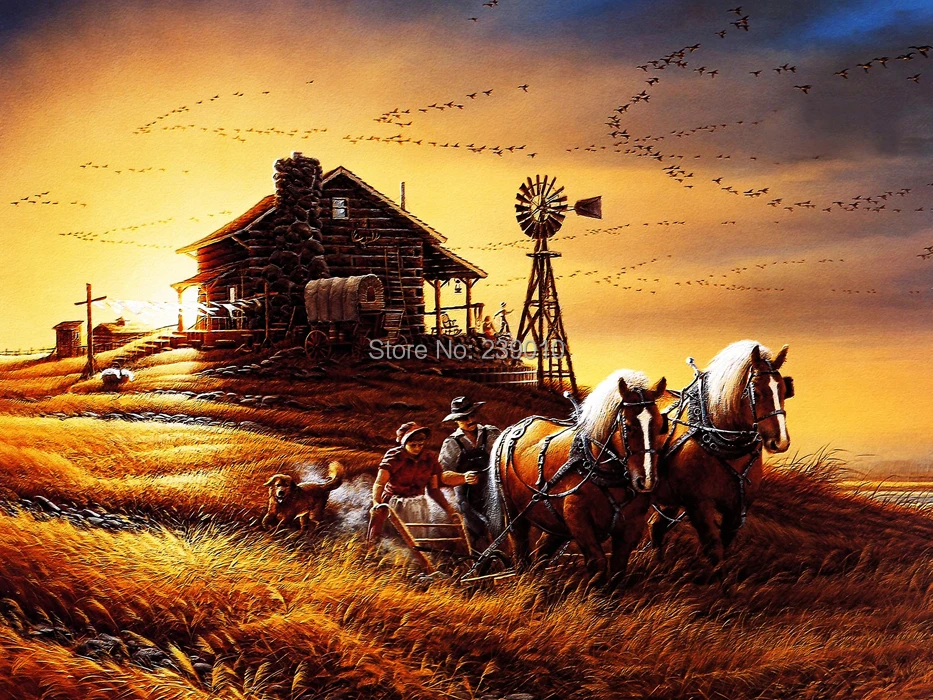 free shipping wheat harvest oil painting canvas prints on canvas ...