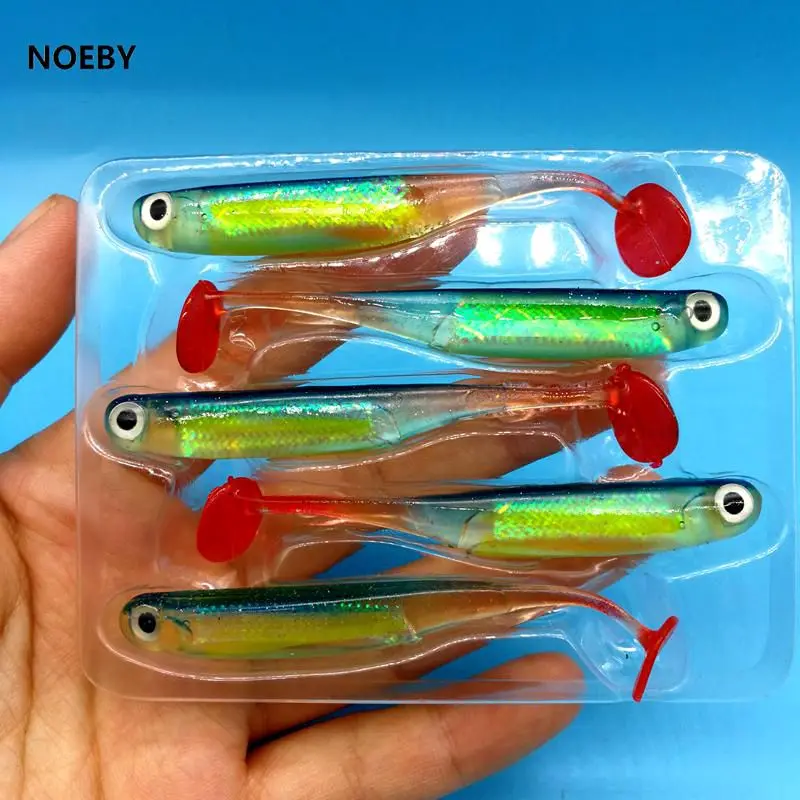 NOEBY 5pcs/lot soft lure fishing lure 2.5g/7.5cm 4colors Baits Shad ...