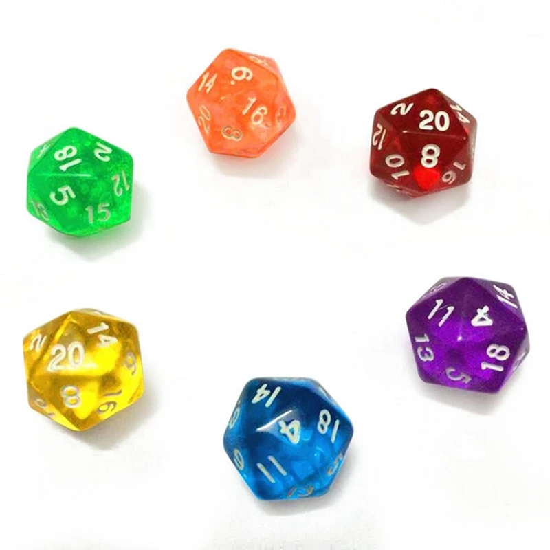 6pcs Colorful D20 20 Sided Dice TRPG Games Dungeons Dragons Clear Resin ...