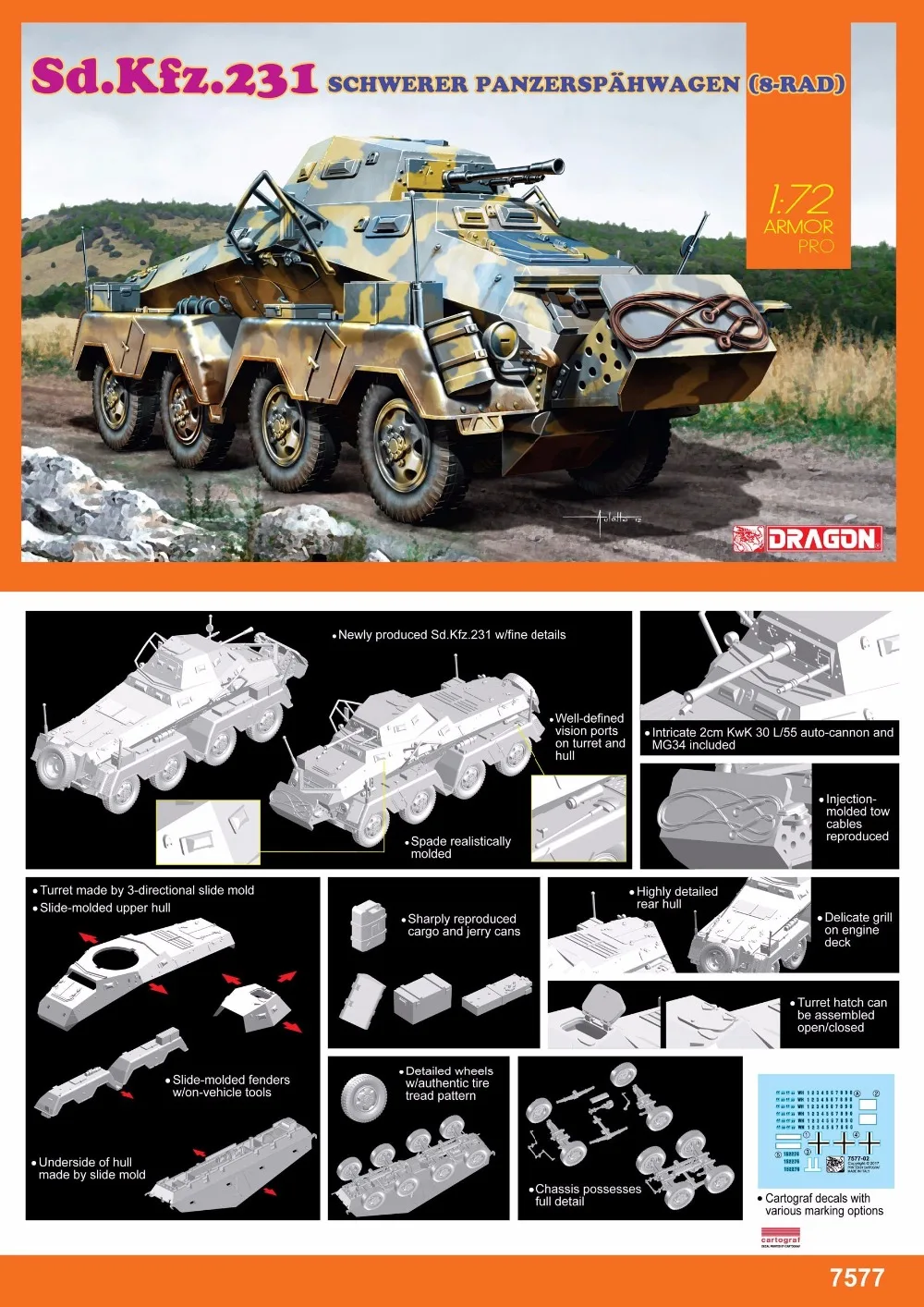 DRAGON 7577 1/72 Sd. Kfz.231 schwerer Panzerspahwagen-масштабная модель ...