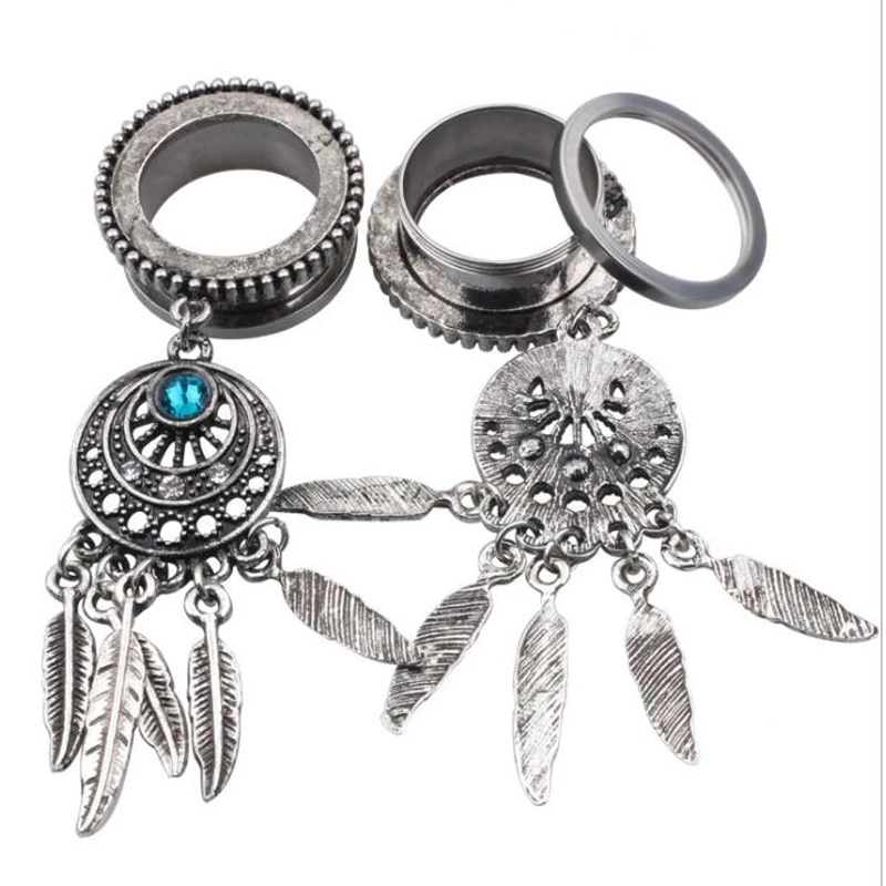 Isayoe 2Pieces Antique Silver Feather Leaf Ear Plug Gauges Flesh ...