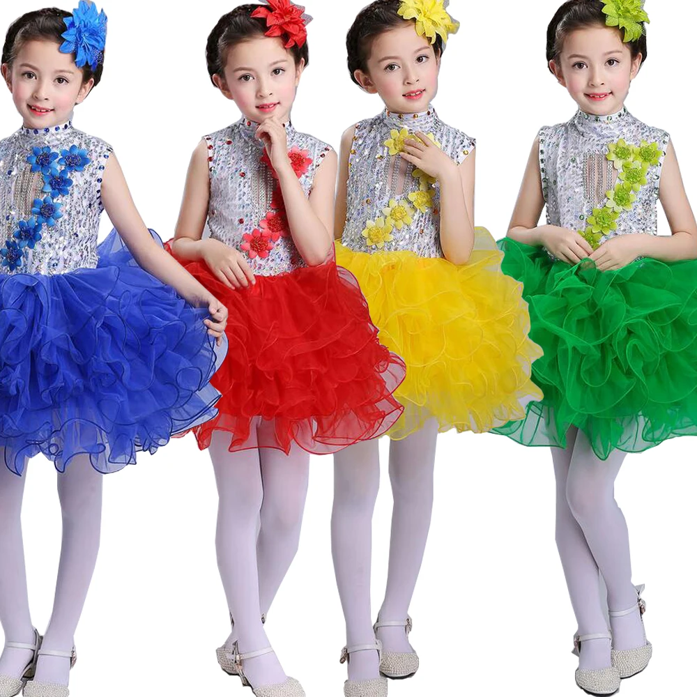 Kids Stage wear Jazz Hip Hop Sequined dancing dress Girls Ballroom ...