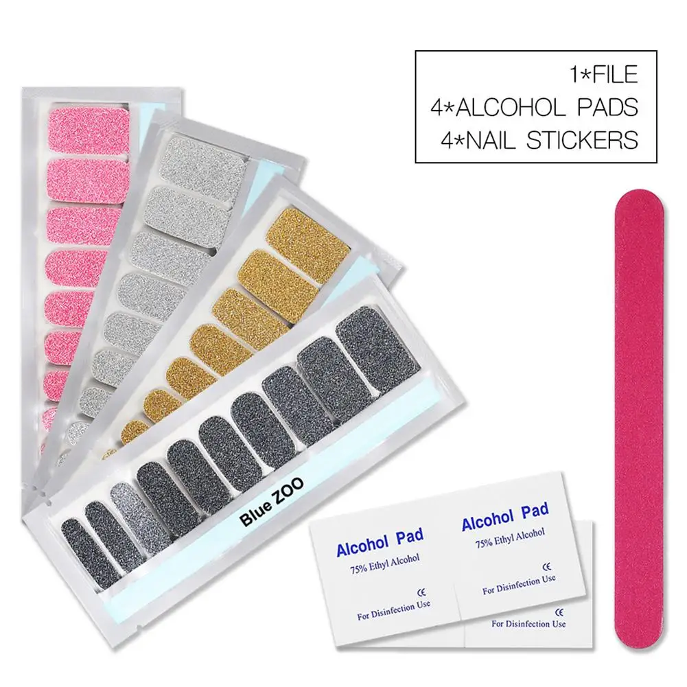 4 Sheets Nail Stickers Strips Pure color Shine Full Wraps Nail Art ...