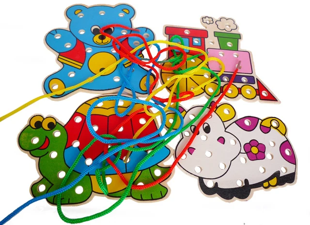 1BOX/LOT.Threading game,Wooden lacing animals,Early educational toys ...