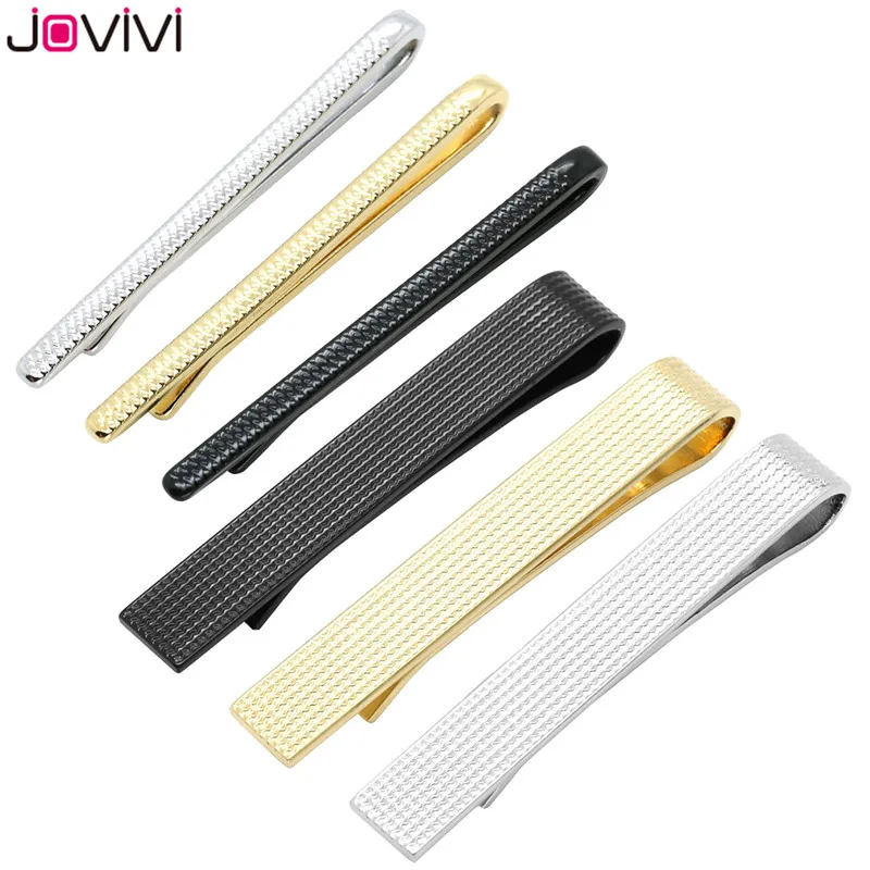2017 Jovivi 6pcs Mens Stainless Steel Wave Embossed Tie Bar Pinch Clip