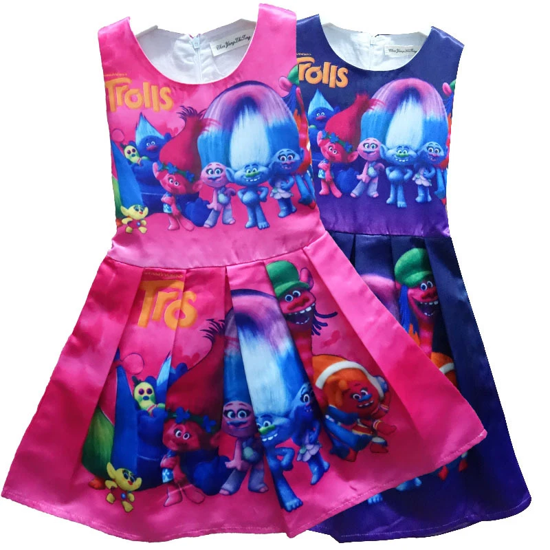 2017 New Girl Dresses Princess Robe Cartoon Print Trolls Costumes ...