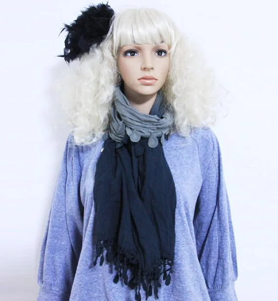 Cotton plain 100% pleated gradient bohemia tassel long scarf two color ...