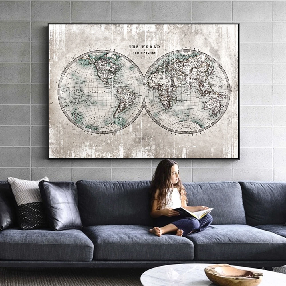 Vintage World Map Posters And Prints Modern World Map Wall Art Canvas ...