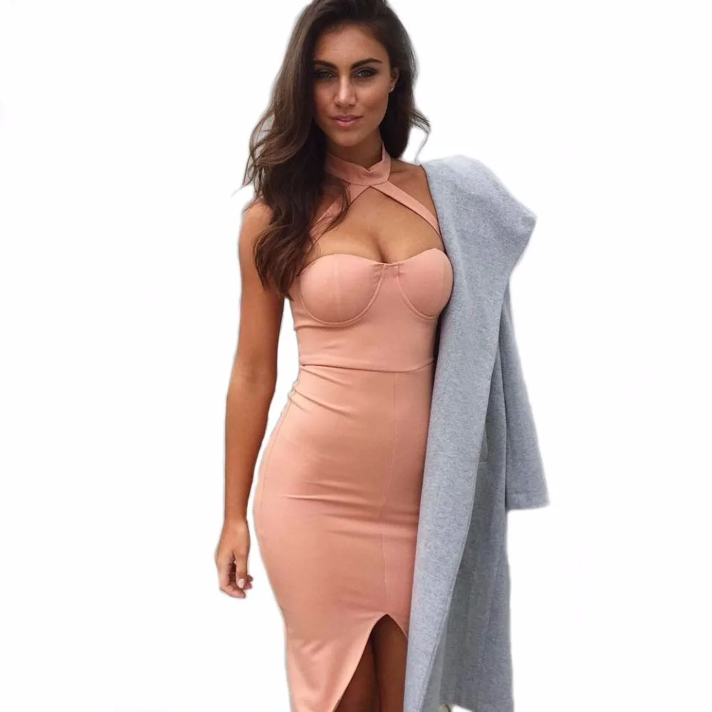 Bodycon Dress Women Strapless Backless Club Sexy Party Dress Hollow Out