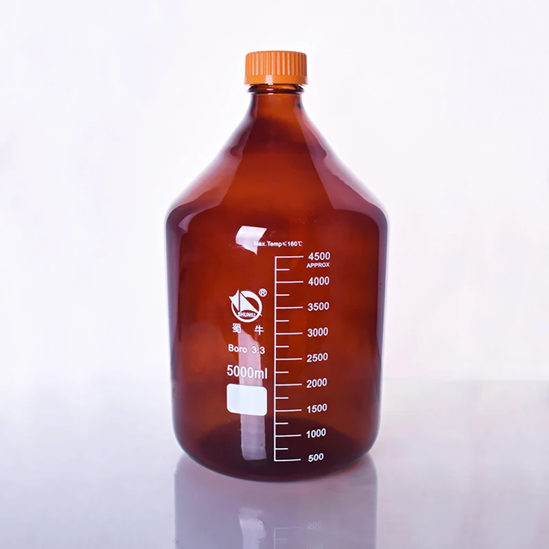 Brown reagent bottle,With yellow screw cover,Borosilicate glass 3.3 ...