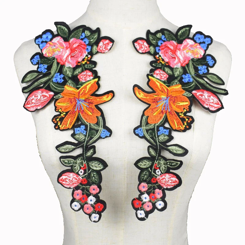 2Pcs Red Rose Embroidered Sewing On Patch Flower Iron On Patch Stickers ...