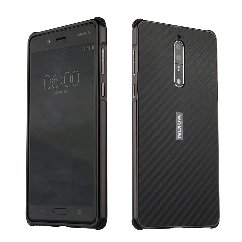 For Nokia 8 Case Aluminum Metal Frame+Carbon Fiber Hard Back Cover Case ...