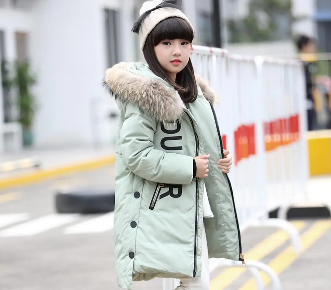 Fashion Girls Down Jacket Winter Long Jackets Children Outerwear Coats ...