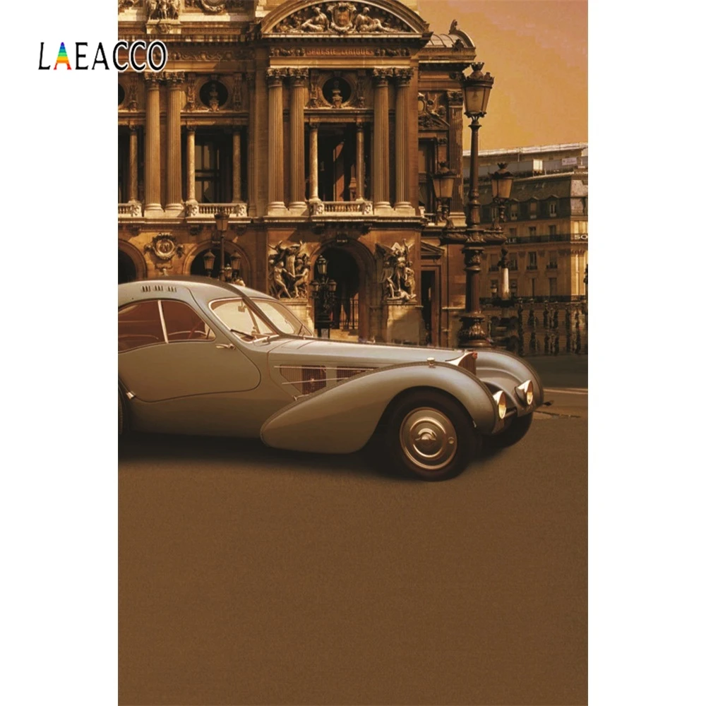 Laeacco Retro Buildings Car Street Portrait Backdrop Photography ...
