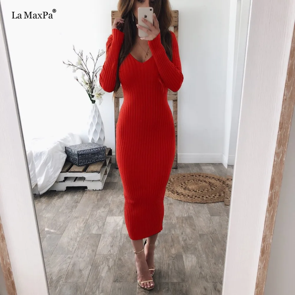 Spring Sweater Dresses Knitted Sexy Vintage Elastic Slim Party Dress Sweater Bodycon Long Dress