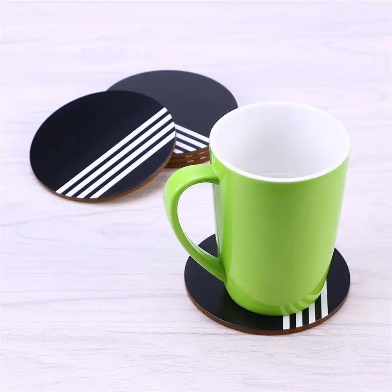 Pack of 5 PCS Stripes Round Cup Coasters Non slip Heat Insulation ...
