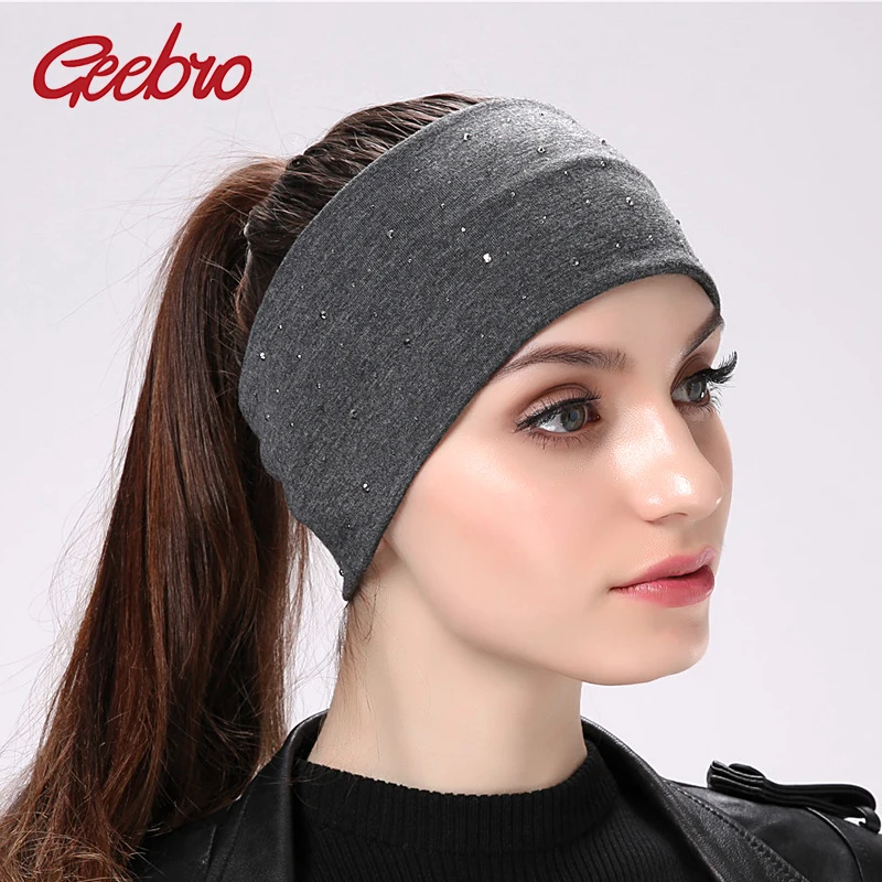 Geebro Womens Headband Casual Cotton Hair Bands With Shine Rhinestones