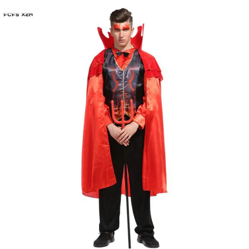 Adult Halloween Hell Devil Costumes For Men Red Demon Scary Cosplay ...