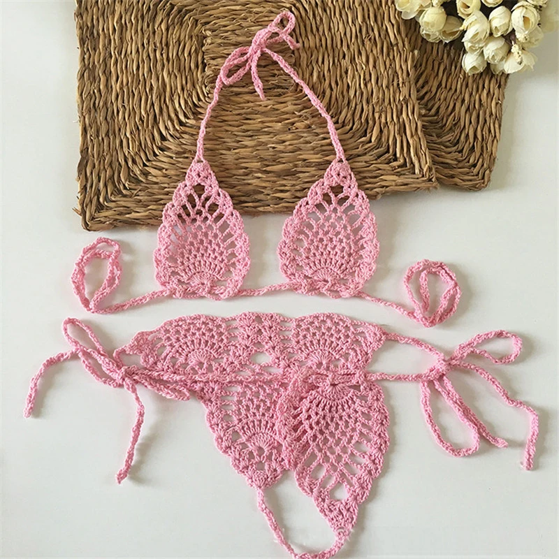 Handmade crochet micro bikini G thong string swimwear Sheer Monokini ...