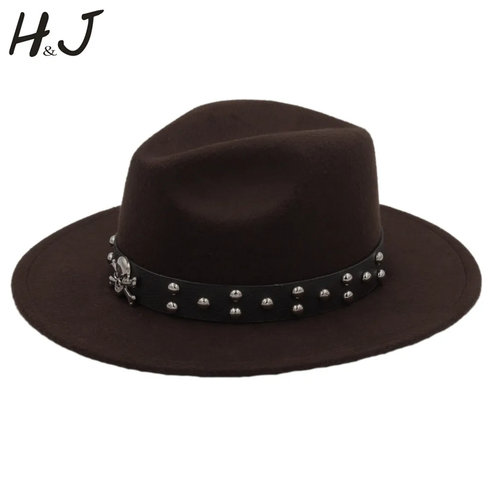 100% Wool Men Felt Fedora Hat Wide Brim Black Chapeu Feminino Jazz ...
