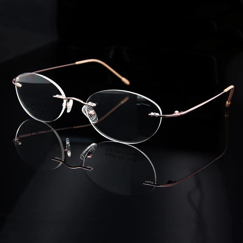 Buy Oval Rimless Eyeglasses Frame Women Brand Designer Clear Myopia Glasses
